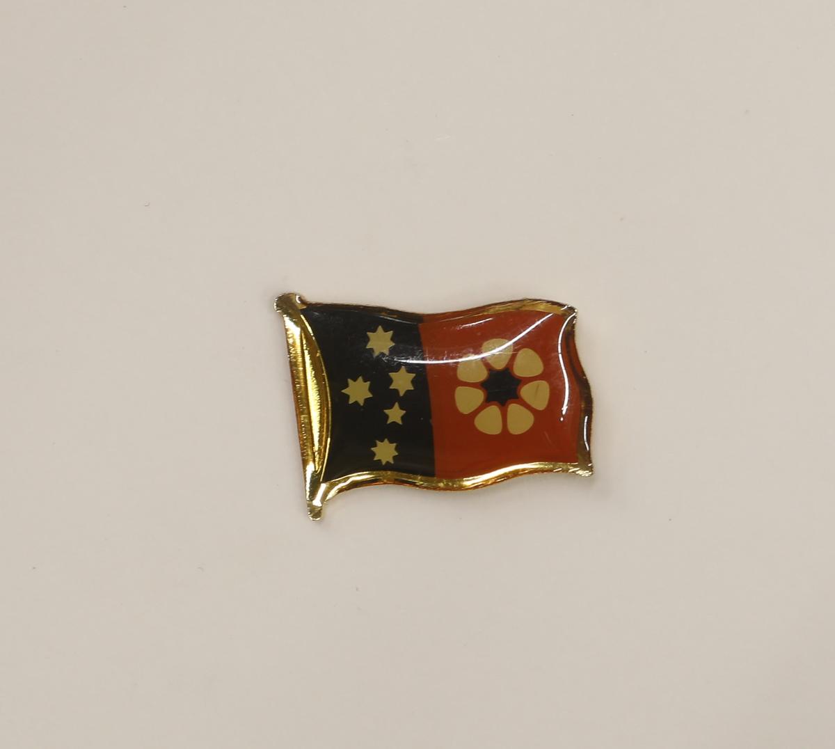 Flag pin showing the Southern Cross & Yellow Flower - Te Whare Taonga o ...