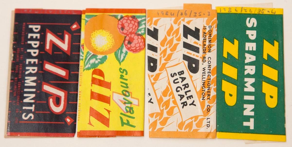 Wrappers, "Zip" confectionary - Te Whare Taonga o Waikato Museum & Gallery