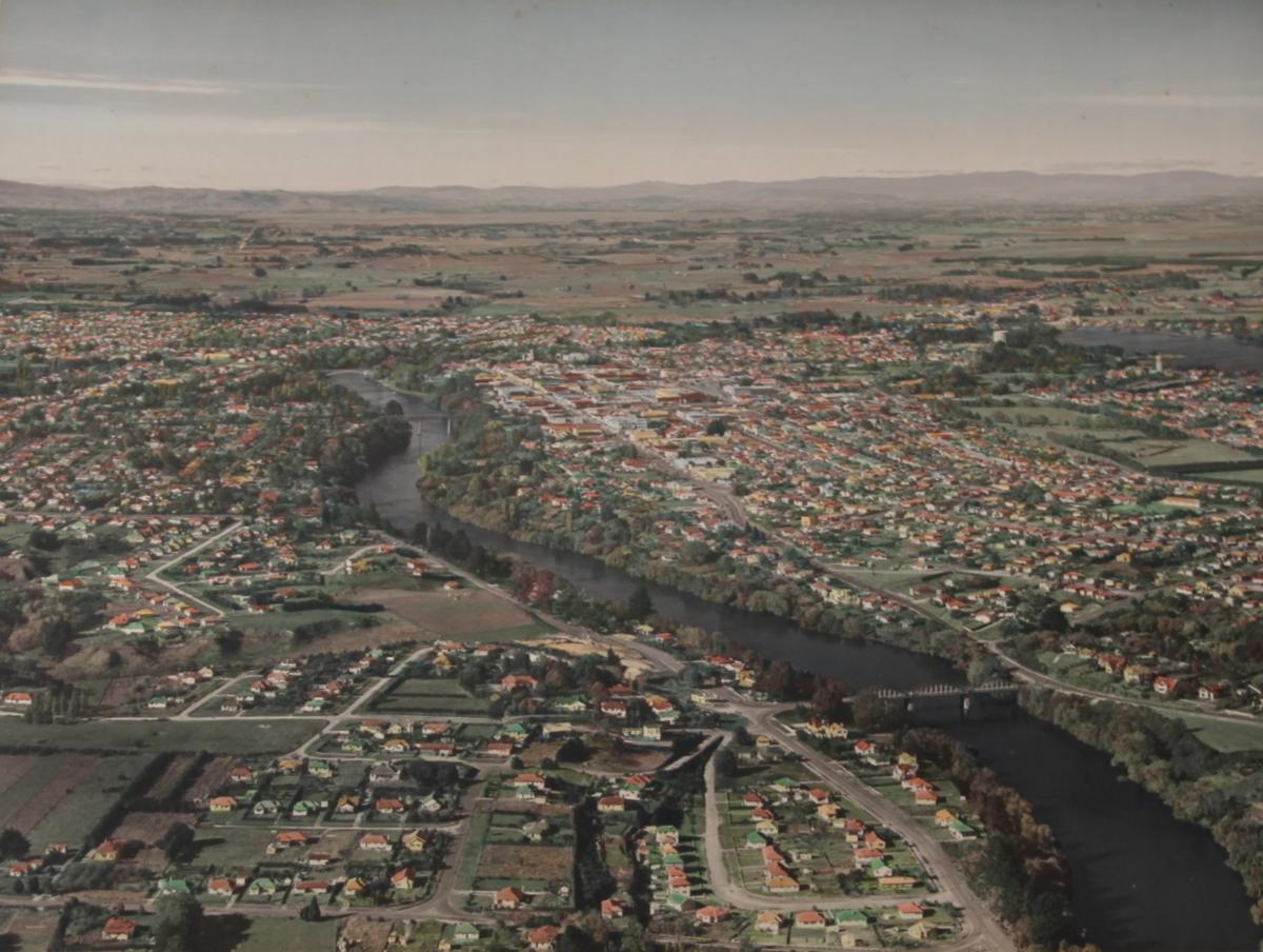 Photograph – aerial view of Hamilton - Waikato Museum