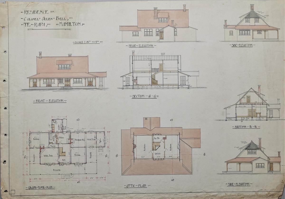 Architectural plans – Colonel Allen Bell's residence, Te Rapa - Waikato ...