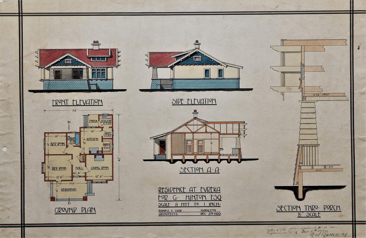 Architectural plans – G. Hinton's residence, Eureka - Waikato Museum