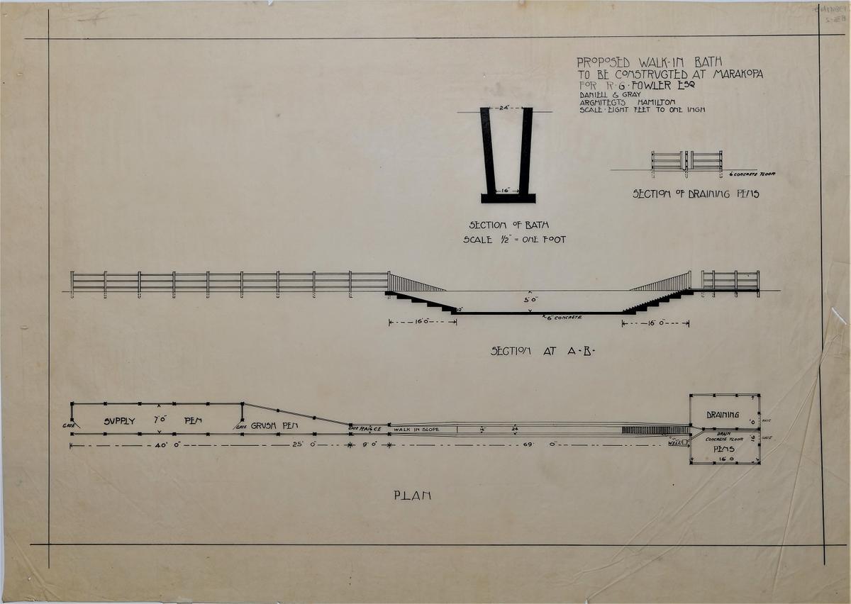 Architectural plans – R.G. Fowler Sheep Dip, Marakopa - Waikato Museum