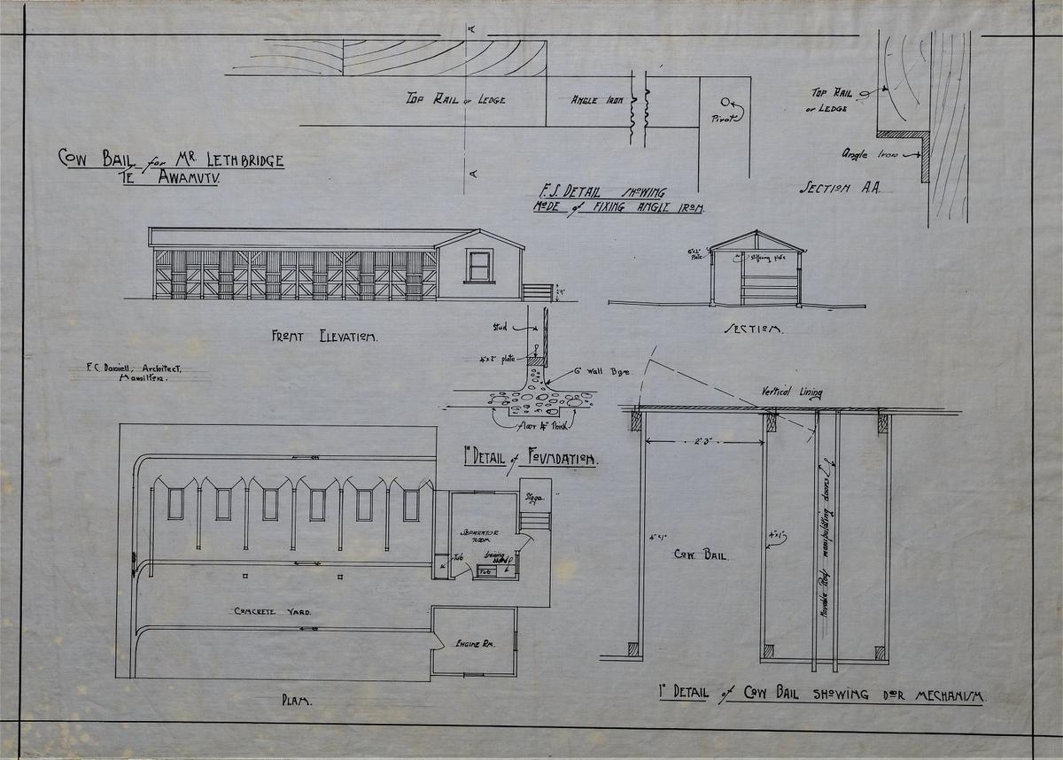 Architectural plans - Mr. Lethbridge's Cow Bail, Te Awamutu - Waikato ...